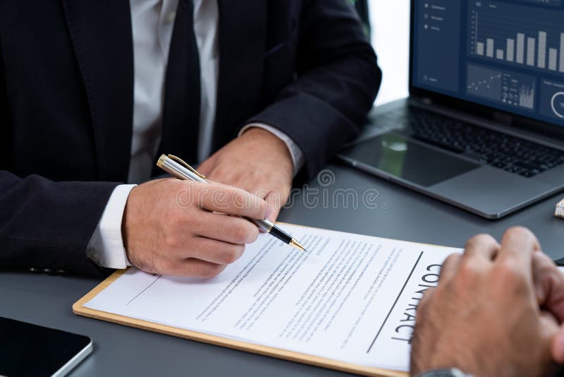 Closeup Hand Signing Contract Document with Pen. Fervent. Stock Photo ...