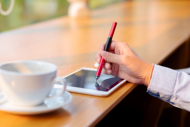 Use Digital Pen on Tablet stock image. Image of mobile - 177845067