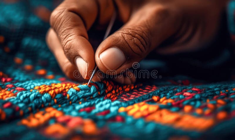 Closeup of Hand Stitching Colorful Embroidery Threads Stock ...