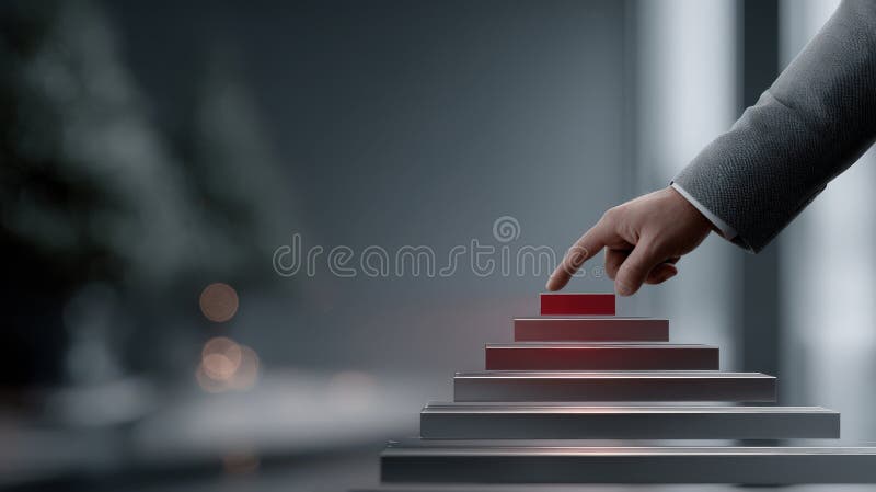 Hand Pressing Red Button on Metallic Stack, Winter Background Stock ...