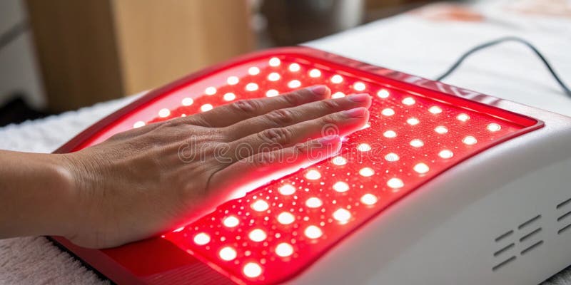 Closeup of Hand Touching Red Light Therapy Panel LEDs Stock ...