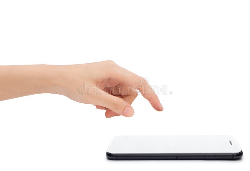Hand Touching Phone Mobile Screen Isolated on White, Mock Up Smartphone ...
