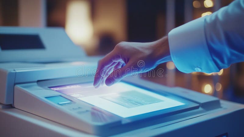 Closeup of Hand Using a Modern Digital Copier Touchscreen Stock ...