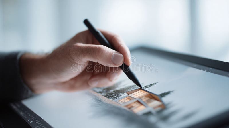 Closeup of Hand Using Stylus on a Digital Tablet, Illustrating a ...