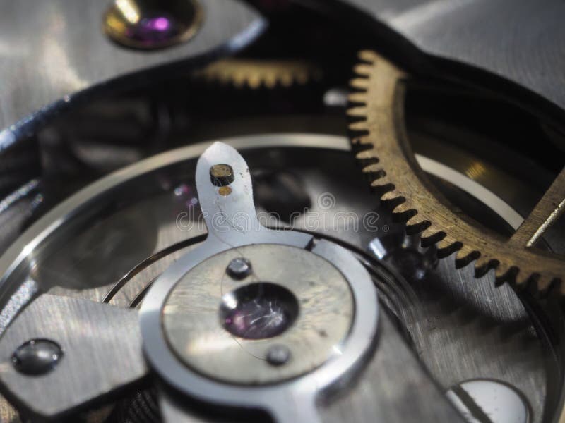Closeup of Hand Watch Mechanism Gears Under the Lights Stock Image ...