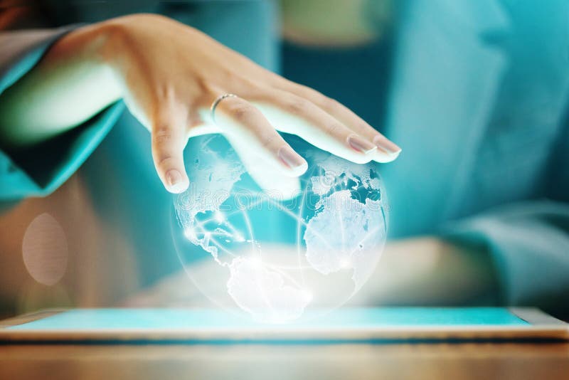 Closeup, Hand and Woman with Globe, Hologram and Futuristic ... Closeup, Hand and Woman with Globe, Hologram and Futuristic ...