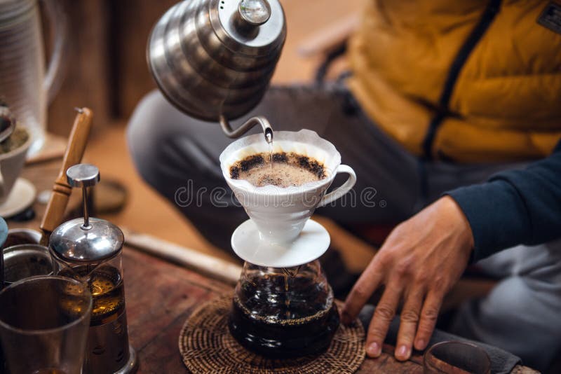 Closeup of Hands Barista Make Coffee Stock Image - Image of arabica ...