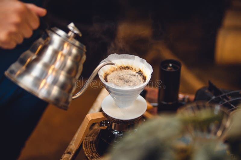 Closeup of Hands Barista Make Coffee Stock Image - Image of aroma ...