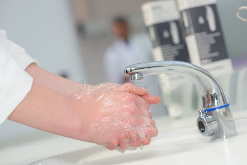 Closeup Hands Being Washed at Contactless Sink Stock Image - Image of ...