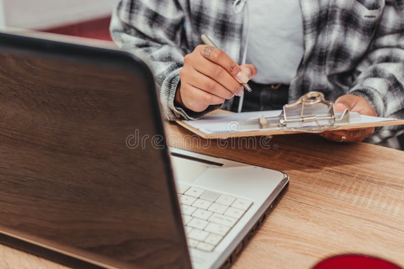 Closeup of Hands with Documents and Computer Stock Photo - Image of ...