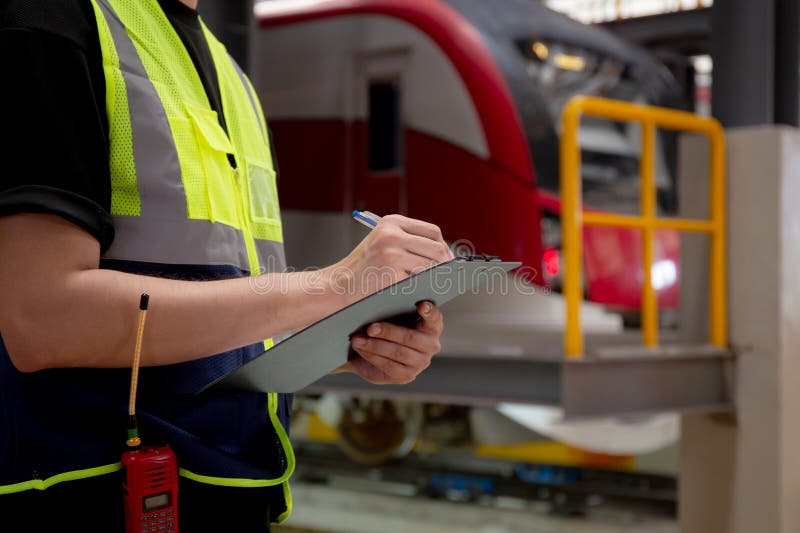 Closeup Hands of Engineer Man or Worker Checking Electric Train for ...