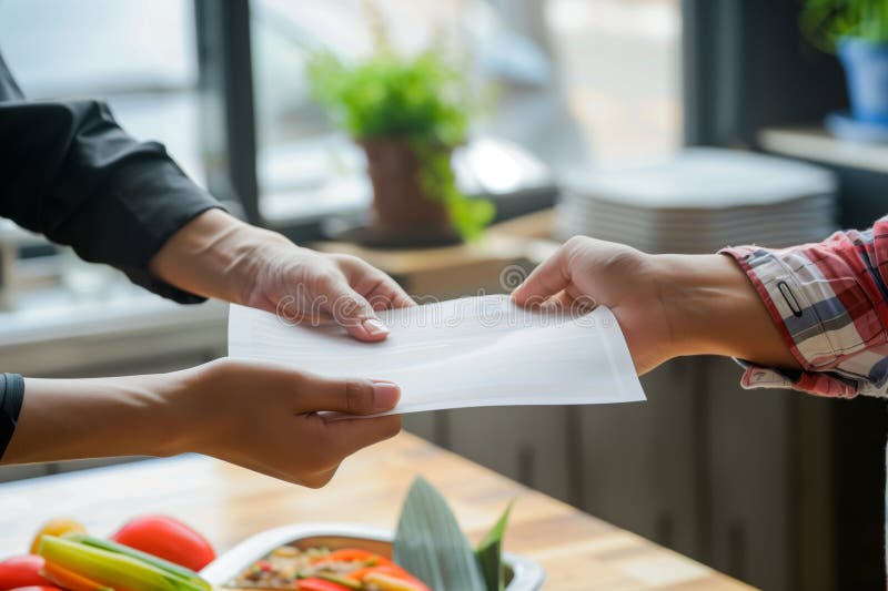 Closeup of Hands Exchanging a Personalized Meal Plan Document Stock ...