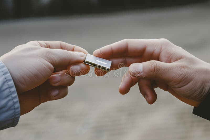 Closeup of Hands Exchanging a Usb Drive Stock Illustration ...