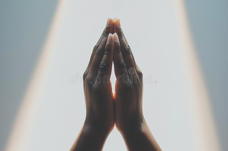 Closeup of Hands Folded in Prayer in a Ray of Light Stock Illustration ...