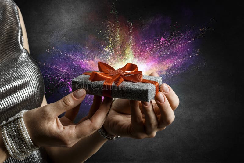 Closeup Hands Giving Surprise Gift Box Stock Image - Image of closeup ...