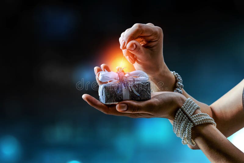 Closeup Hands Giving Surprise Gift Box Stock Image - Image of ...