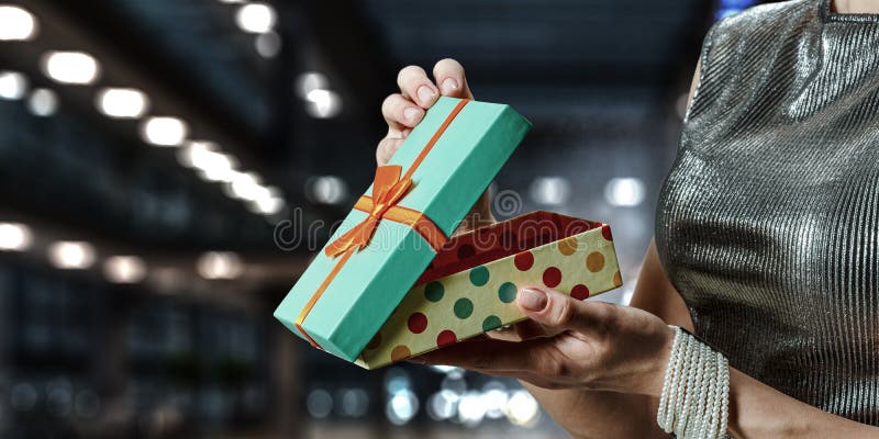 Closeup Hands Giving Surprise Gift Box Stock Photo - Image of xmas ...