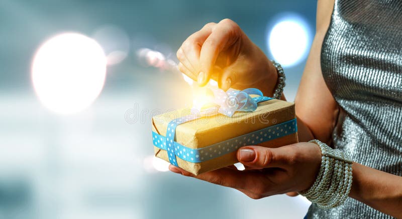 Closeup Hands Giving Surprise Gift Box Stock Photo - Image of hold ...