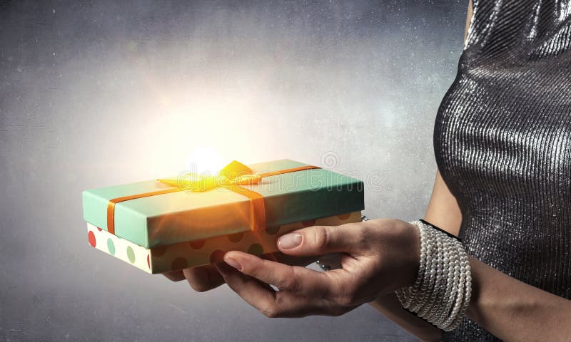 Closeup Hands Giving Surprise Gift Box Stock Photo - Image of give ...