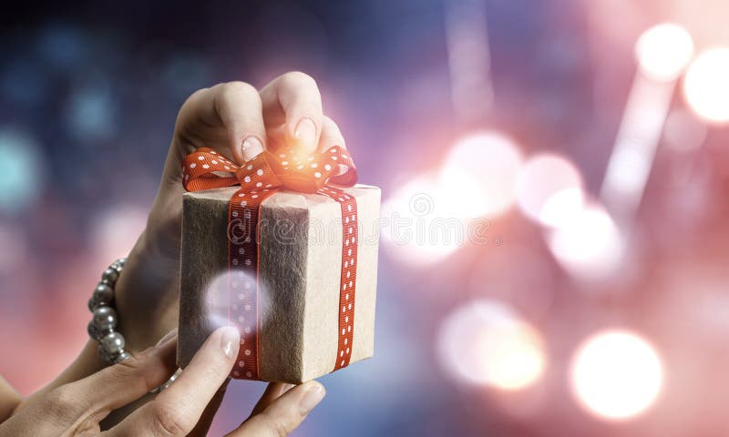 Closeup Hands Giving Surprise Gift Box Stock Image - Image of present ...