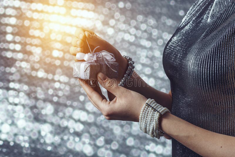 Closeup Hands Giving Surprise Gift Box Stock Image - Image of brown ...