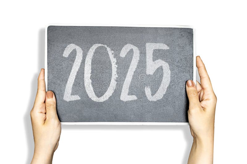 Closeup Hands Holding a Black Chalkboard with 2025 Happy New Year ...