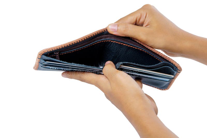 Closeup Hands Holding an Empty Wallet on Isolated White Background. No ...