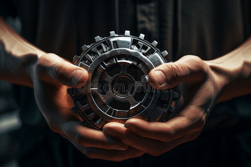 Closeup of Hands Holding a Gear To Symbolize the Stock Illustration ...