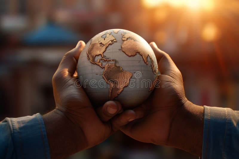 Closeup of Hands Holding a Globe Symbolizing Stock Illustration ...