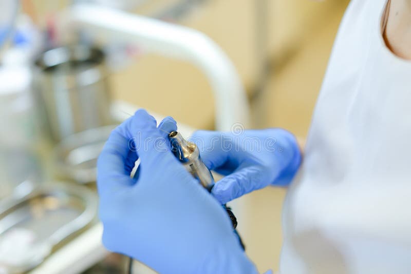 Closeup Hands In Latex Gloves Inserting Needle Into Microblading Device Stock Image Image Of