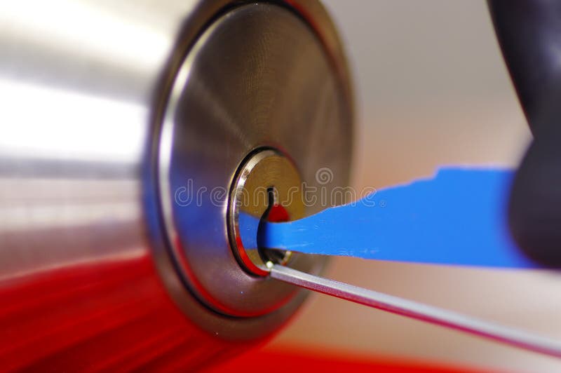 Closeup Hands of Locksmith Using Pick Tools To Open Locked Door Stock ...