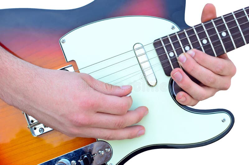 Closeup on Hands Playing Guitar Isolated on White Stock Image - Image ...