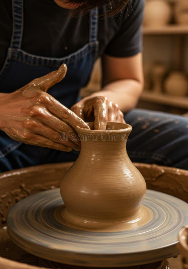 Closeup of Hands Shaping Clay on Pottery Wheel Stock Illustration ...