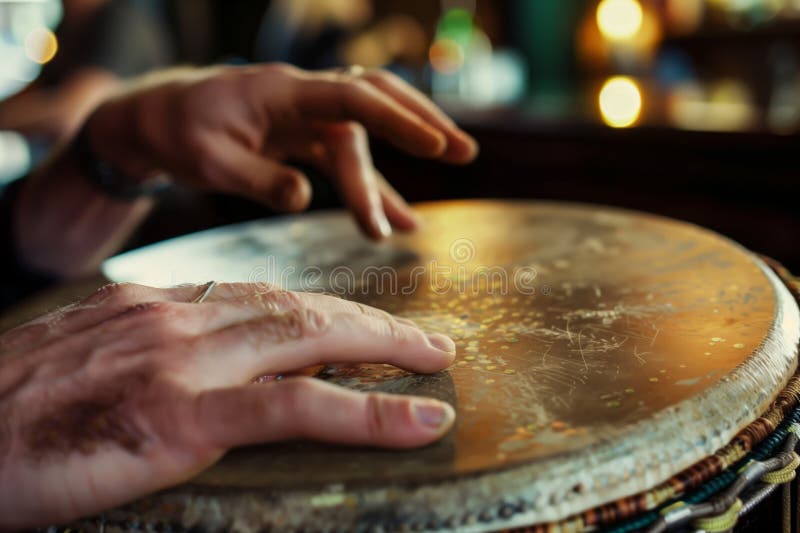 Closeup of Hands Tapping a Beat on an Irish Drum in the Pub Stock ...