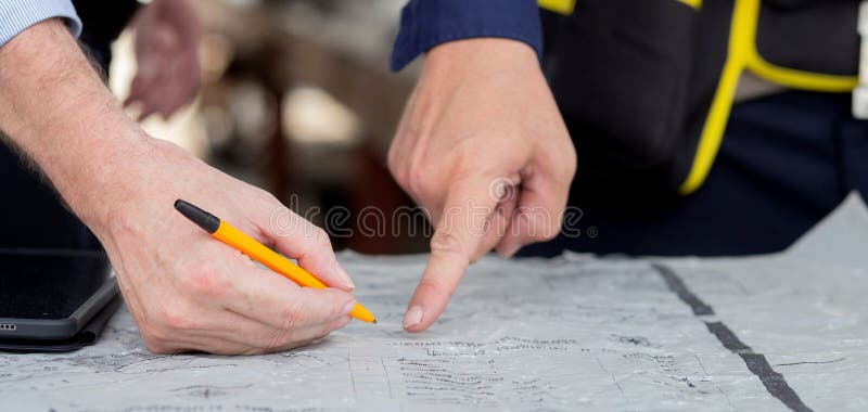 Closeup Hands of Team Architect or Engineer Man Meeting for Planning of ...