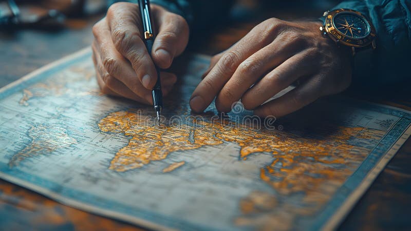 Closeup of Hands Tracing a World Map with a Pen - Photo Stock ...