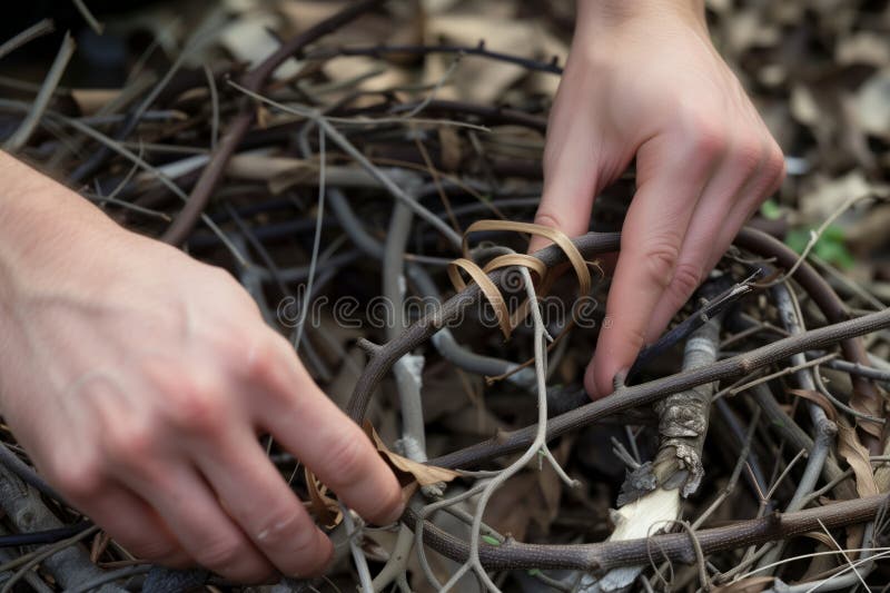 Closeup of Hands Twisting Twigs and Branches into a Natural Wreath ...
