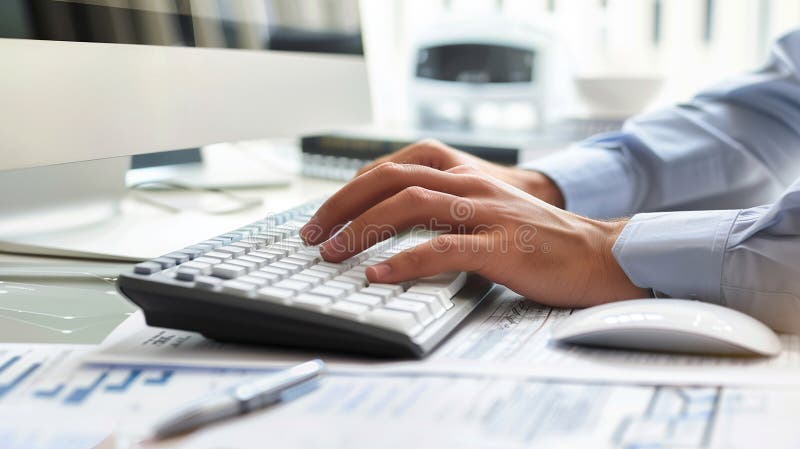 Closeup of Hands Typing on a Keyboard in an Office Setting Stock ...