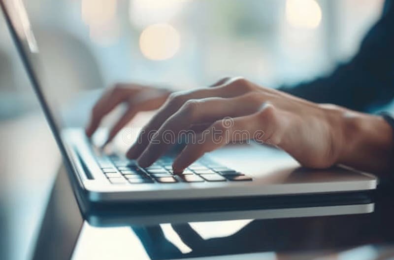 Closeup of Hands Typing on Laptop Keyboard in a Professional Office ...