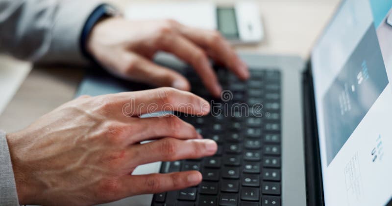 Closeup, Hands Typing and a Laptop for Work, Email or Web Design ...