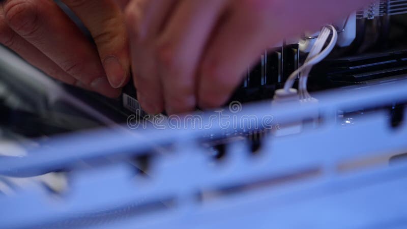 Closeup Hands of Unrecognizable Man Plugging in Motherboard Power Cord ...