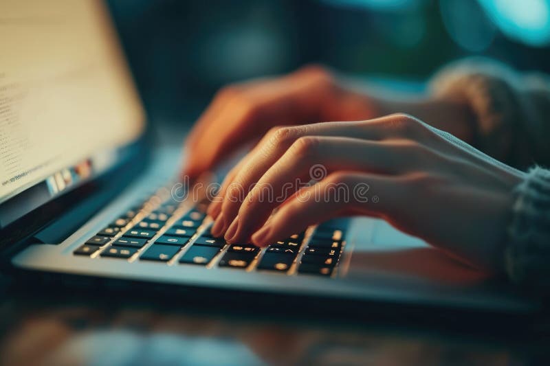 Closeup Hands Using Laptop Computer and Internet, Typing on Keyboard ...