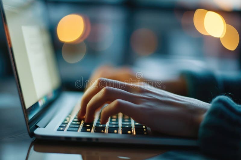 Closeup Hands Using Laptop Computer and Internet, Typing on Keyboard ...
