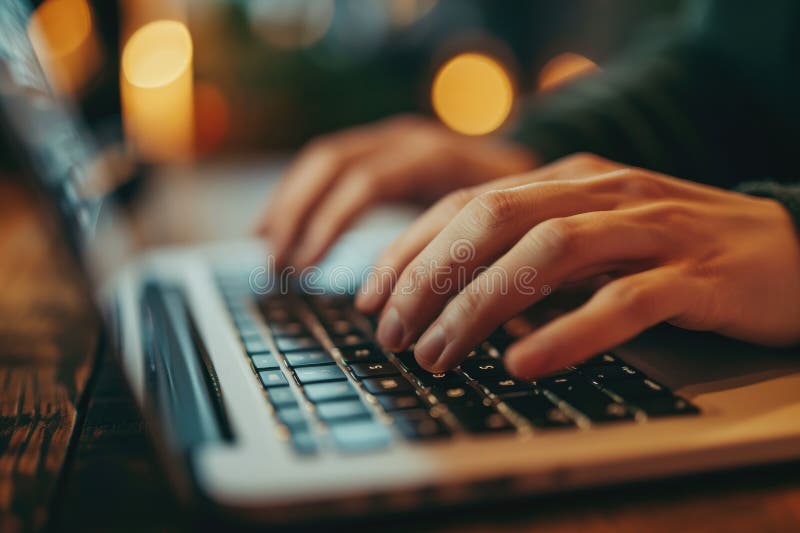 Closeup Hands Using Laptop Computer and Internet, Typing on Keyboard ...