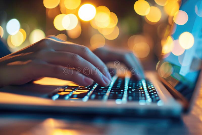 Closeup Hands Using Laptop Computer and Internet, Typing on Keyboard ...