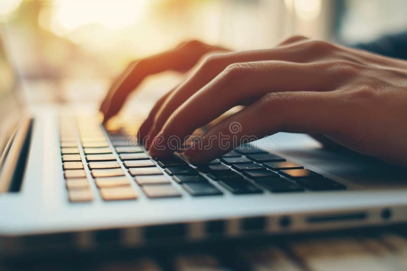 Closeup Hands Using Laptop Computer and Internet, Typing on Keyboard ...