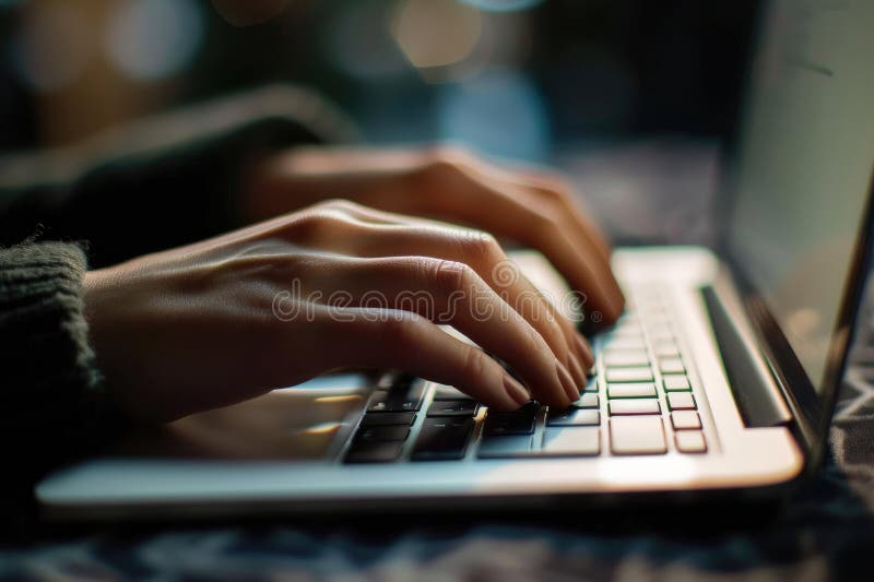 Closeup Hands Using Laptop Computer and Internet, Typing on Keyboard ...