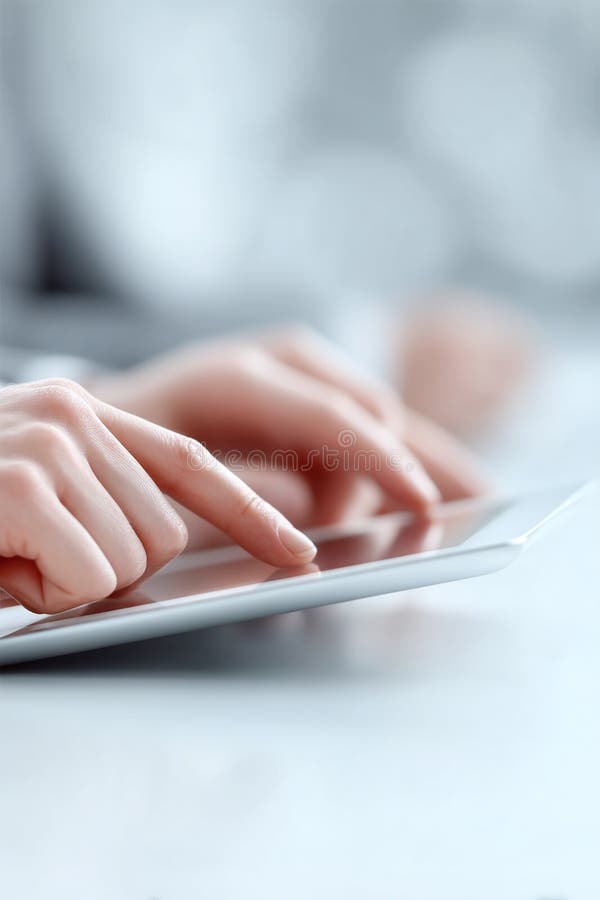 Closeup of Hands Using a Tablet, Conveying Connection, Technology, and ...