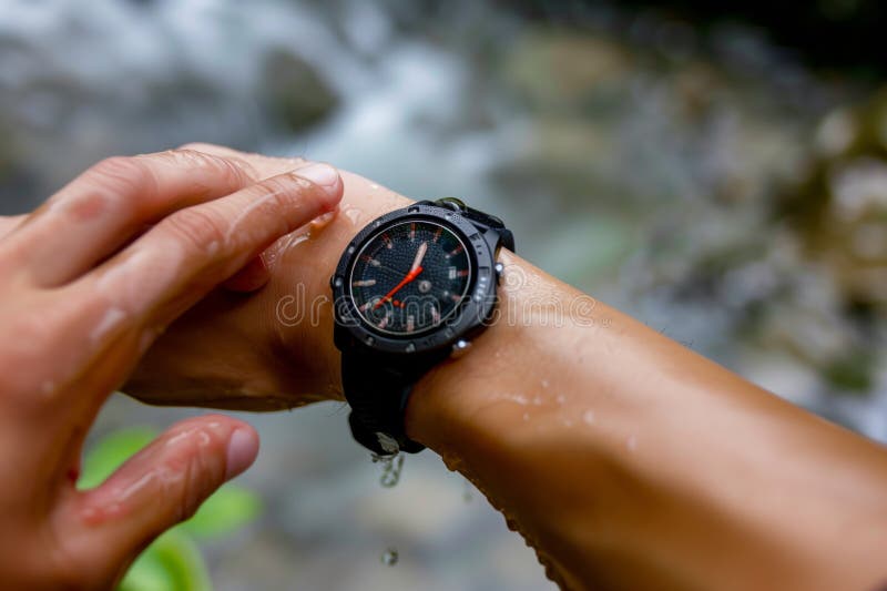 Closeup of Hands with a Waterproof Smartwatch Stock Illustration ...