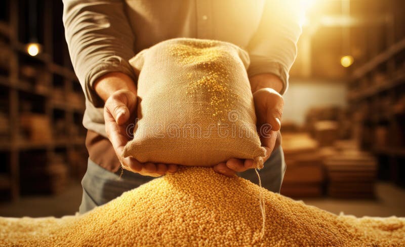 Closeup Hands Worker Holds Grain for Production of White Flour in ...
